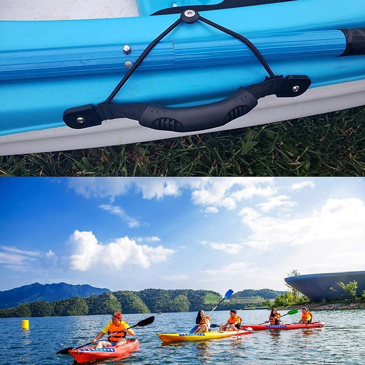 Anndason 2 Pcs Kayak Deck Fishing Boat Rod Holders and Cap Cover,and 2 Pcs Kayak Canoe Boat Side Mount Carry Handles and Hardwares