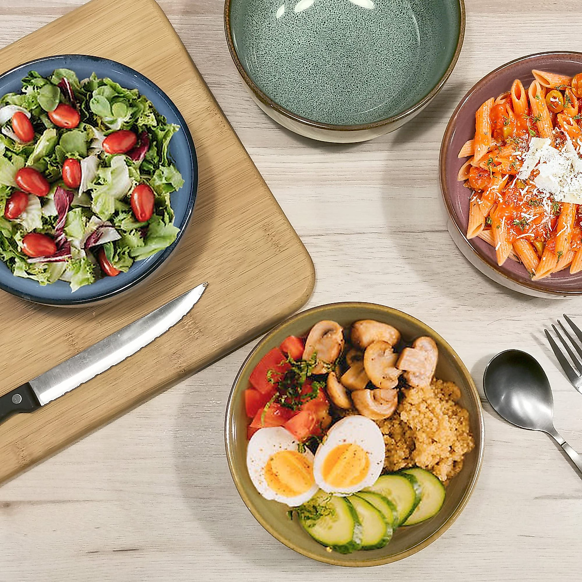 MAIA Dinnerware Sets Plates and Bowls Sets 30 Ounce Mixing Bowls Ramen Bowl Set 6 Inch Soup Bowls Serving Bowls Ceramic Fruit Bowl Set Of 4 for Pasta Salad Cereal Kitchen