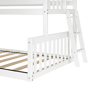 Max & Lily Twin Over Full Low Bunk with Angled Ladder on End, White