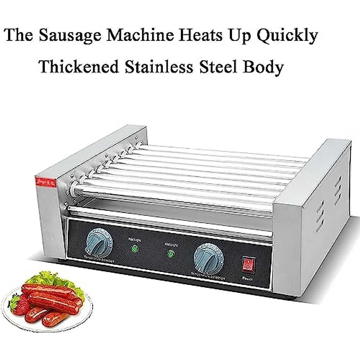 Hotdog Roller Grill Stainless Steel Hot Dog Roller Machine, 9 Roller Grill Hot Dog Warmer Cooker Machine, 50-190° Temperature Control, For Food Street, Snack Bar, Restaurant