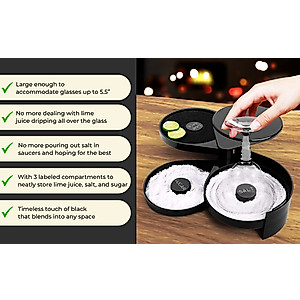 Kasoopo Margarita Salt Rimmer Set, Bartender Sugar Salt Rimmer, Bar Salt and Sugar Rimmer for Drrinks, Salt Rimmer for Cocktails, 3 Tier Glass Rimmer for Cocktails with 2 Pourers and 2 Sponge