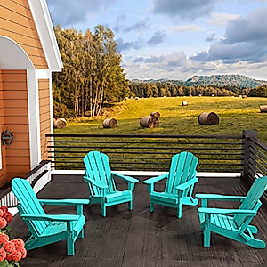 WO Home Furniture Adirondack Folding Chair 4 PC Set Classic Outdoor Patio Chair for Bon Fire Pit Lawn Backyard Beach Plastic Weather-Resistant (Turquoise)