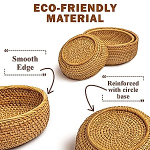 Rattan Basket for Storage Set 3 Small Bread Baskets for Serving Potatoes Onions Container Stackable Fruit Holder for Kitchen Countertop Organizing Bathroom