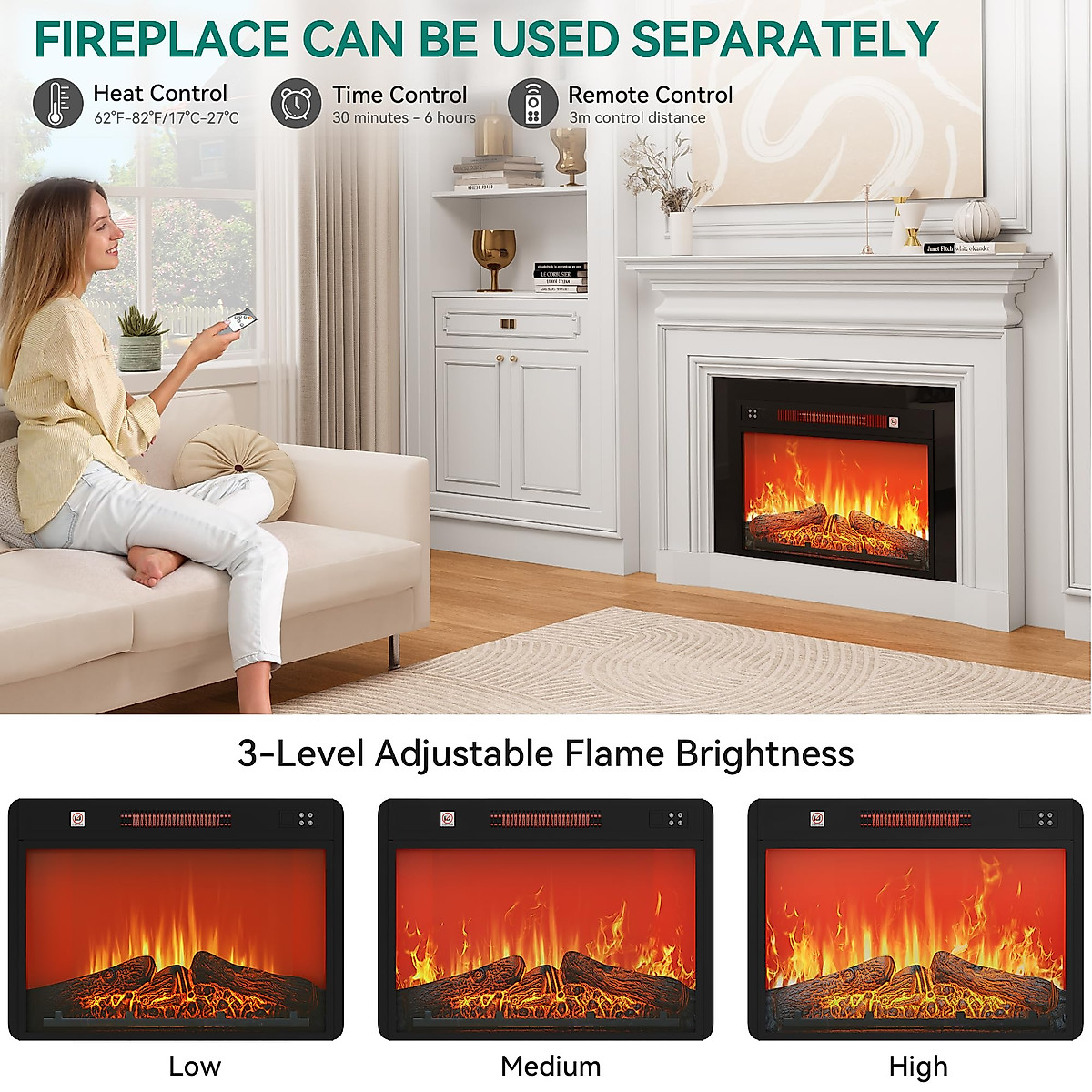 YITAHOME 70" Fireplace TV Stand for up to 80 Inch TVs, Entertainment Center with 23 Inch Electric Fireplace, LED TV Stand with Storage for Living Room (White)