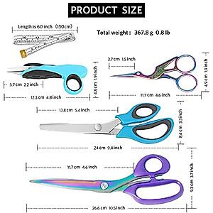 Asdirne Sewing Bundle, Sharp Stainless Steel Blade, Comfortable Handle, Include Fabric Scissors, Pinking Scissors, Embroidery Scissors, Thread Snips and Measuring Tape, 5 Pcs, Great Sewing Partners