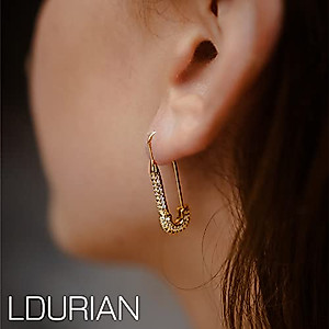 Safety Pin Earrings for Women - Ldurian Silver Plated CZ Hoop Earrings - Minimalist Paper Clip Earring - Drop Dangle Paperclip Earrings for Teen Girls
