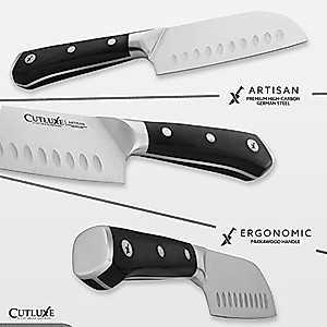 Cutluxe Santoku Knife – 5" Multipurpose Kitchen Knife for Cutting Slicing & Chopping – Forged High Carbon German Steel – Full Tang & Razor Sharp – Ergonomic Handle Design – Artisan Series