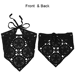 HAIMEIKANG Floral Crochet Hair Bandanas Headscarf 2 PCS Women Hair Scarf Daisy Headband Vintage Head Kerchief for Girls(Black+Beige)