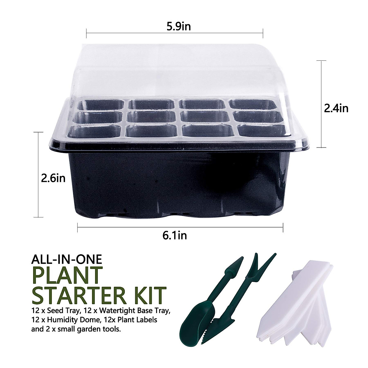 Easeen 12 Set Seedling Trays Seed Starter Kit- 144 Cells Plant Grow Kit, Garden Seed Propagator Premium Seedling Dome and Tray for Seeds Growing (12 Cells Per Tray)