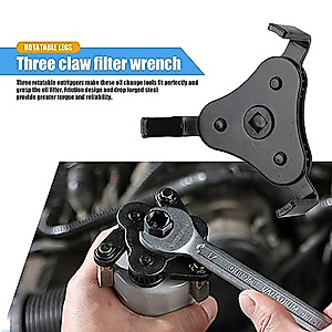 Crynod Pack-1 Car 3 Jaw Wrench, Steel Oil Filter Removal Tool, Automotive Maintenance Tools, 2"-4.2" Adjustable Wrench, Universal for Most Cars, Motorcycles (Black)