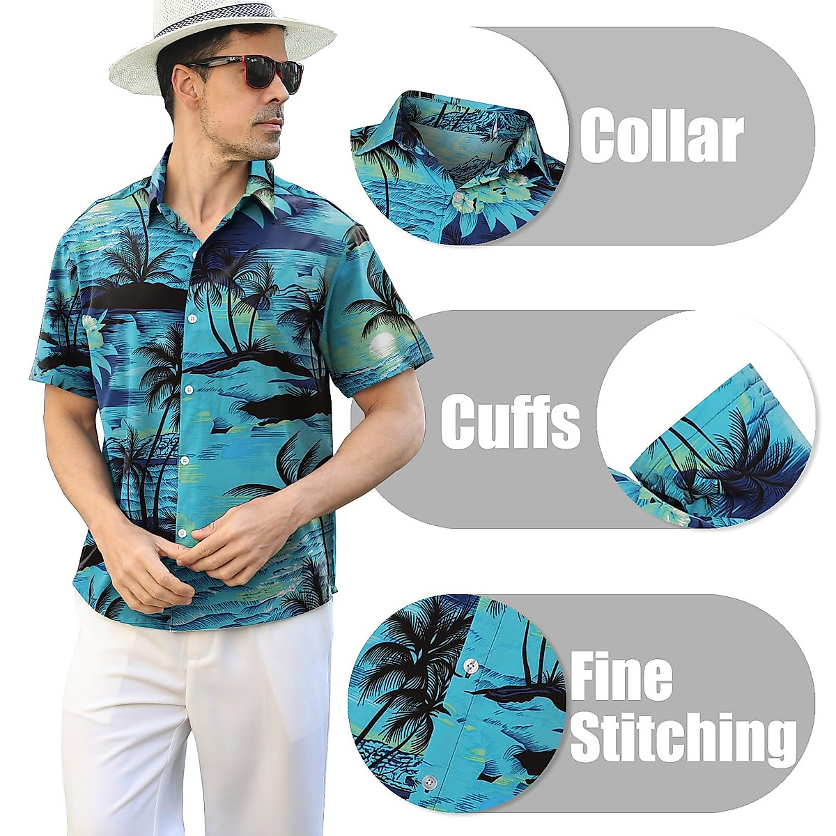 Rioofinx Hawaiian Shirt for Men Sleeves Printed Casual Button Down Summer Beach Dress Shirts Green