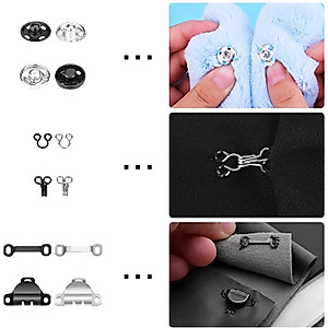 Beautychen 50 Pair Snaps for Sewing 3 Styles Hook and Eye Latch for Clothing Sewing Fixing Tools with Metal Sewing Buttons Fasteners Press Studs for Skirt Dress Bra Sewing DIY Crafting, 2 Colors (50)