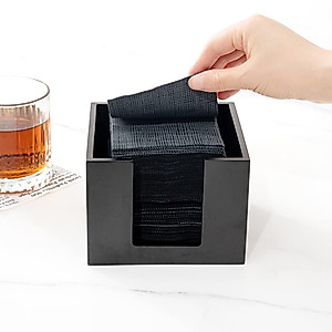 Restaurantware 5.5 x 4 Inch Cocktail Napkin Holder, 1 Square Flat Napkin Holder - For Bars, Kitchen Tables, or Countertops, Sturdy, Black Bamboo Tissue Napkin Holder, Dining Room Decor