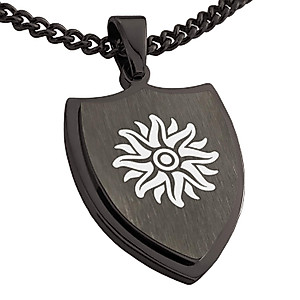 Tioneer Gunmetal Stainless Steel Apollo Greek God of Sun Shield Pendant Necklace