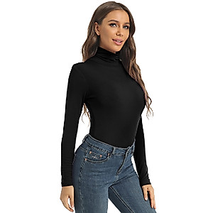 Women's Long Sleeve Turtleneck Tops Lightweight Slim Base Layer Shirt Black XX-Large