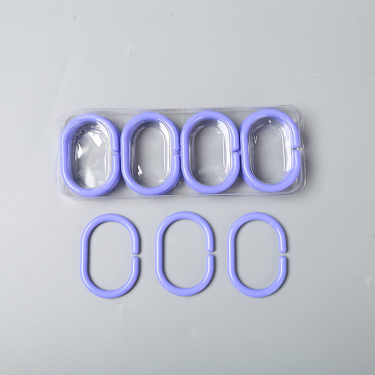 Cheeroyal Plastic Shower Curtain Rings,Pack of 12 White Bathroom Shower Hooks Loop Clips Bath Drape Replacement C-Rings Pole and Rail Window Rod (Purple)