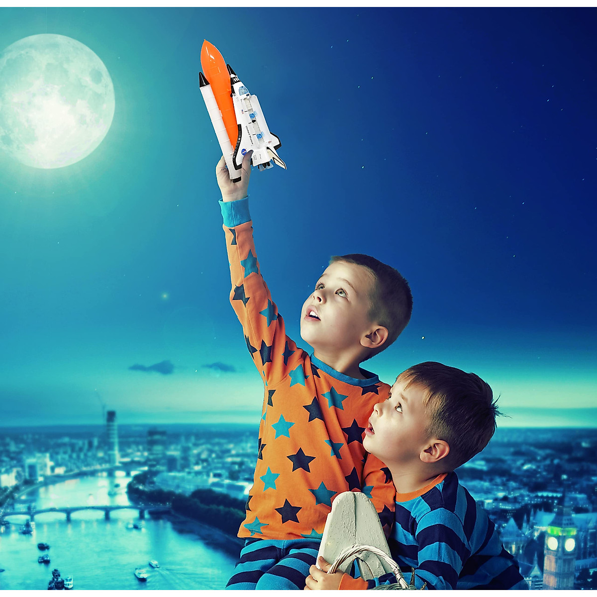 Number 1 In Service NASA Space Shuttle Toy for Kids Pretend Play 2 Piece Set Rocket Ship with Lights and Sound Diecast Spaceship for Boys Girls Toddlers
