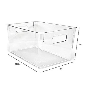 Isaac Jacobs 3-Pack Large Clear Storage Bins with Handles, Plastic Organizer for Home, Room, Office, Fridge, Kitchen/Pantry Non-Slip Container Set, Food Safe, BPA Free (3-Pack, Large)