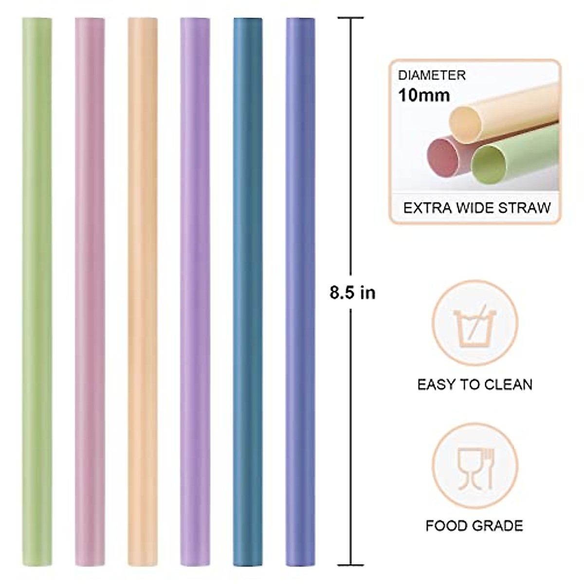 100 Pcs Jumbo Smoothie Straws, Disposable Wide Plastic Drinking Straws, Colorful Plastic Straws for Milkshakes, Smoothies, Boba, Bubble Tea, Ice Coffee - 8.5"L, 0.4" D