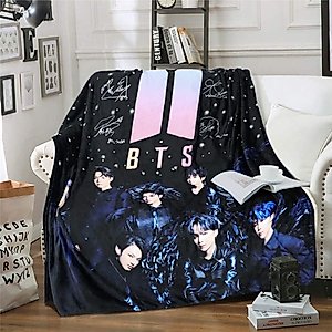 Kpop Blankets Bangtan - Soft Blanket Ultra Cozy Plush Warm Lightweight Hypoallergenic Black Throw Gifts Merchandise Anti-pilling Flannel 50x60 in