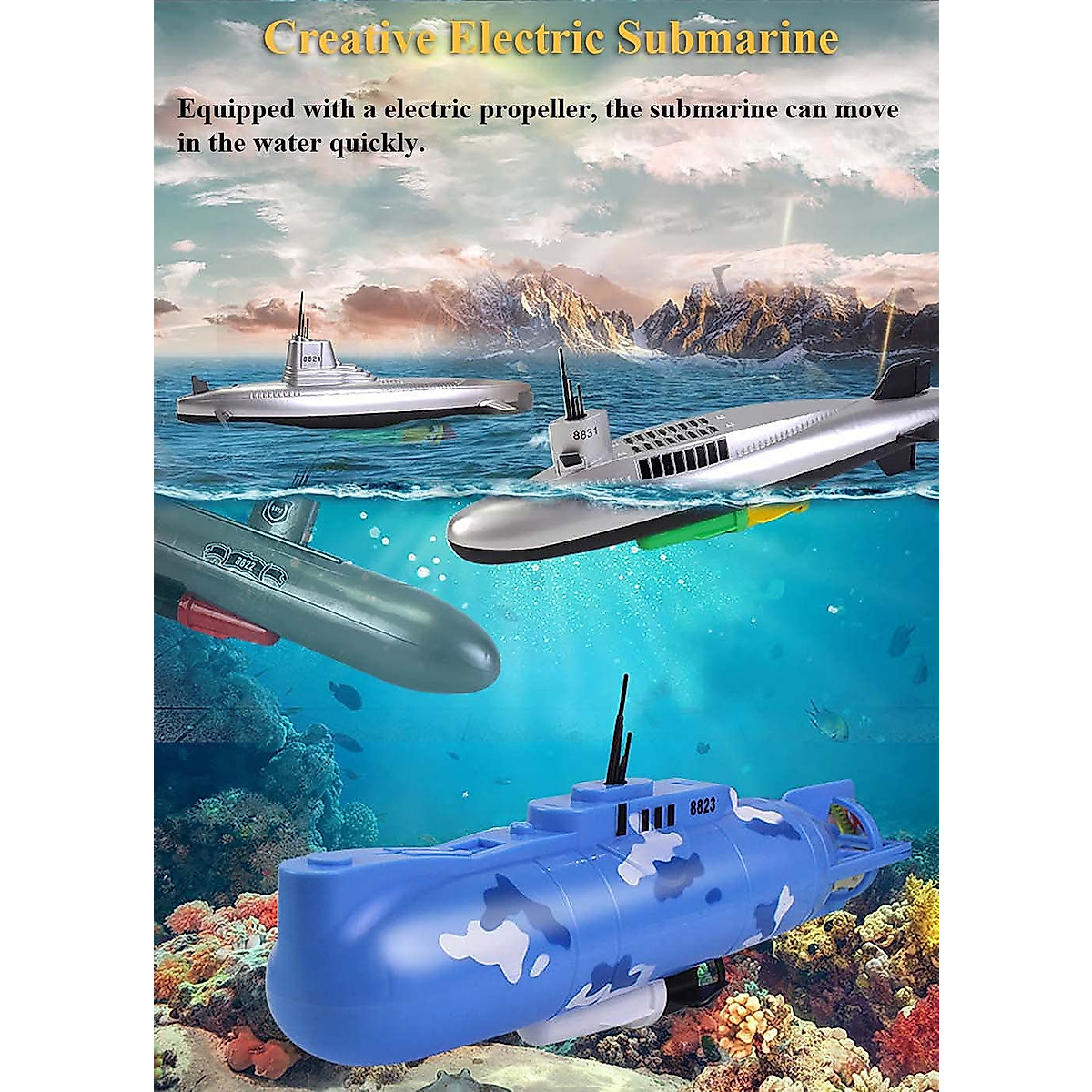 NEXTAKE Electric Submarine Toy Funny Pigboat Bath Toy Military Submarine Model Toy SUB Water Toy Bathtub Submarine Floating Toy for Kids (8823)