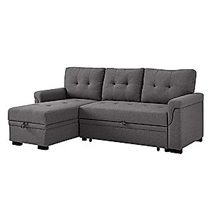 Oadeer Home Modern Reversible Sleeper Sofa with Storage Chaise Sofabed, Steel Gray