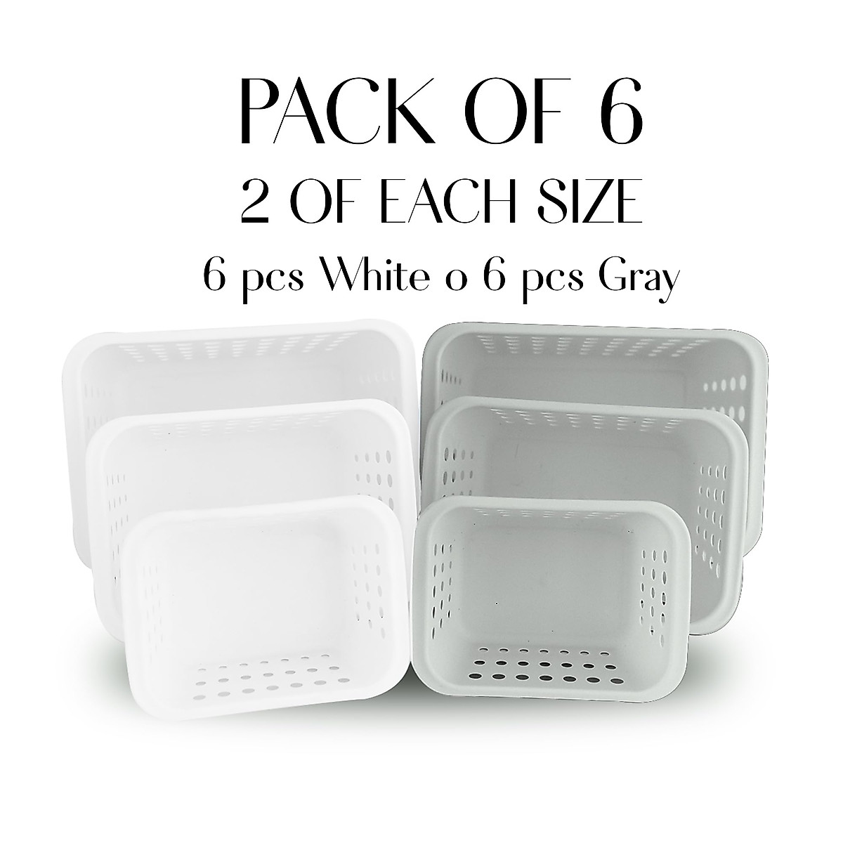 Basket pack x 6. Multi size storage basket. Storage bin containers use for organizing. (White)