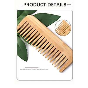 Mnixy Bamboo Wide-Tooth Comb, Large Hair Detangling Comb, Wooden Curls Comb, Anti Static for Long Hair, Natural Material, Well Made, For All Hair Types, No Handle Design, Travel Friendly