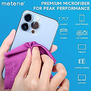 Metene 15 Pack Microfiber Cleaning Cloths (6"x7") in Individual Vinyl Pouches | Glasses Cleaning Cloth for Eyeglasses, Phone, Screens, Camera Lens and Other Delicate Surfaces Cleaner (Purple)