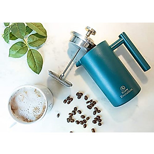 Brew Evolution 12 oz Stainless Steel French Press Coffee Maker | Double Walled Insulated Coffee & Tea Brewer Pot & Maker | Keeps Brewed Coffee or Tea Hot | 350 ml, Hawaiian Blue