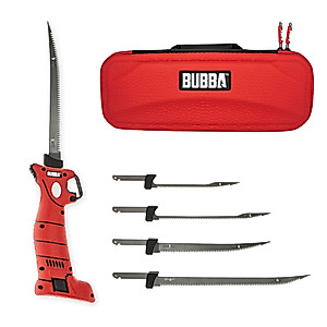 BUBBA Li-Ion Cordless Electric Fillet Knife with Non-Slip Grip Handle, 4 Ti-Nitride S.S. Coated Non-Stick Reciprocating Blades, Charger and Case for Fishing