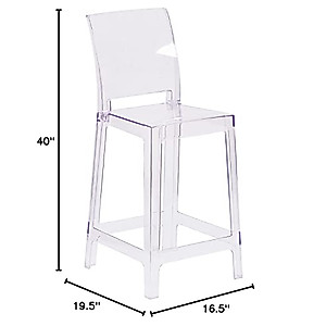 Flash Furniture 4 Pack Ghost Counter Stool with Square Back in Transparent Crystal