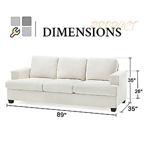 papababe Sofa, 3 Seater Modern Couches with Extra Deep Seats, 89 Inch Wide Comfy Couches for Living Room, Bedroom and Office (Chenille, Beige)