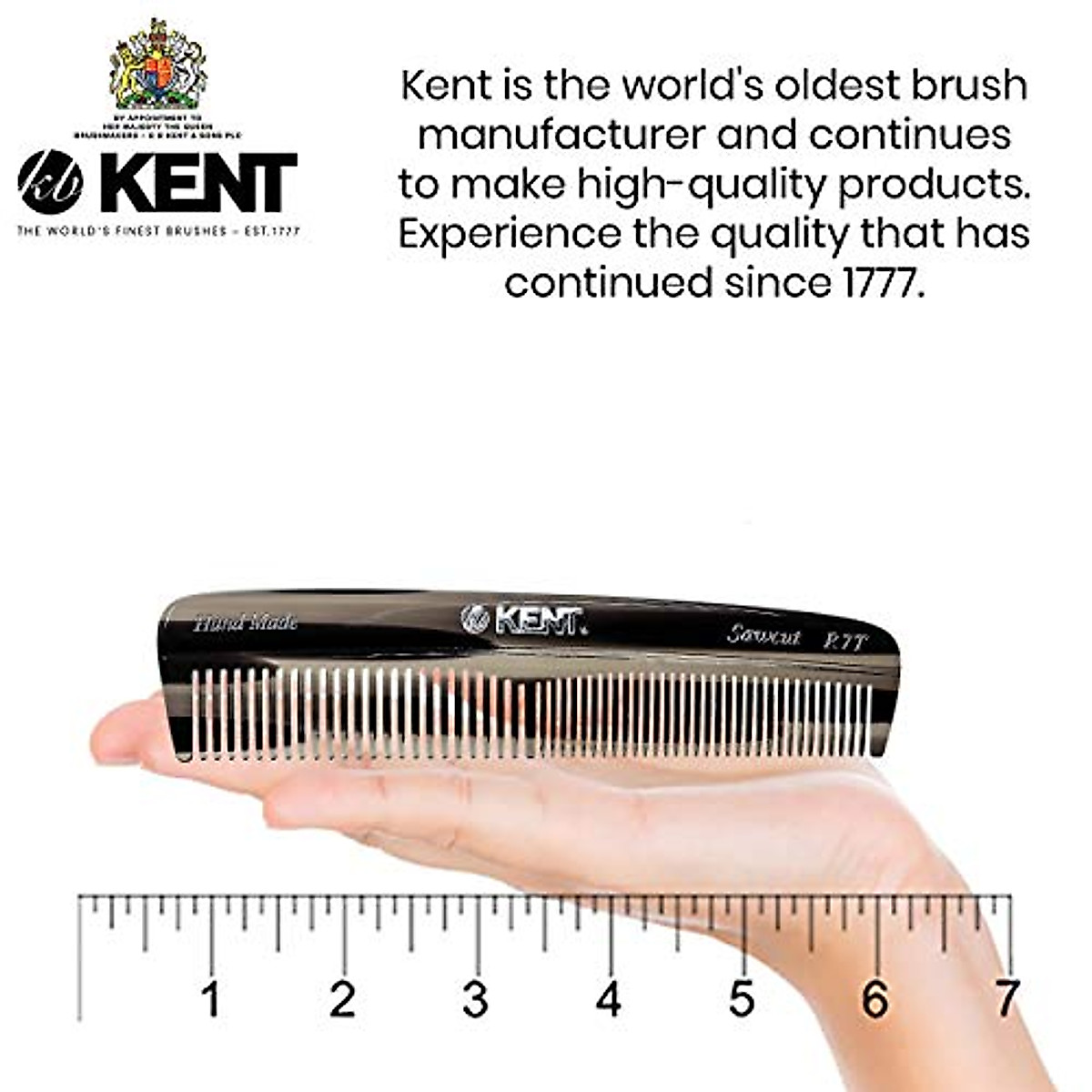 Kent R7T Double Tooth Hair Pocket Comb, Small Fine/Wide Tooth Comb For Hair, Beard and Mustache, Coarse/Fine Hair Grooming Comb for Men, Women and Kids. Saw Cut Hand Polished. Handmade in England