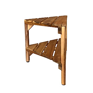 Zen 28" Acacia Shower Stool, Shower Bench, Corner Bench, Shower Foot Rest, Corner Shower Bench with Shelf, Shower Seats and Benches, Corner Shower Stool for Inside Shower, Corner Shower Stool