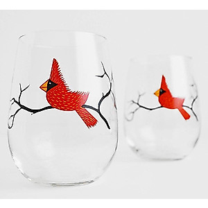 Cardinal Stemless Wine Glassware - Set of 2 Christmas Glasses