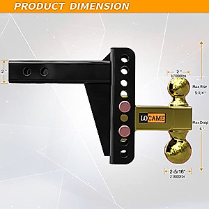 LOCAME Trailer Hitch, Fits 2-Inch Receiver, 6-Inch Drop/Rise Drop Hitch , Class 3 Tow Hitch for Heavy Duty Truck with Double Pins, LC0010