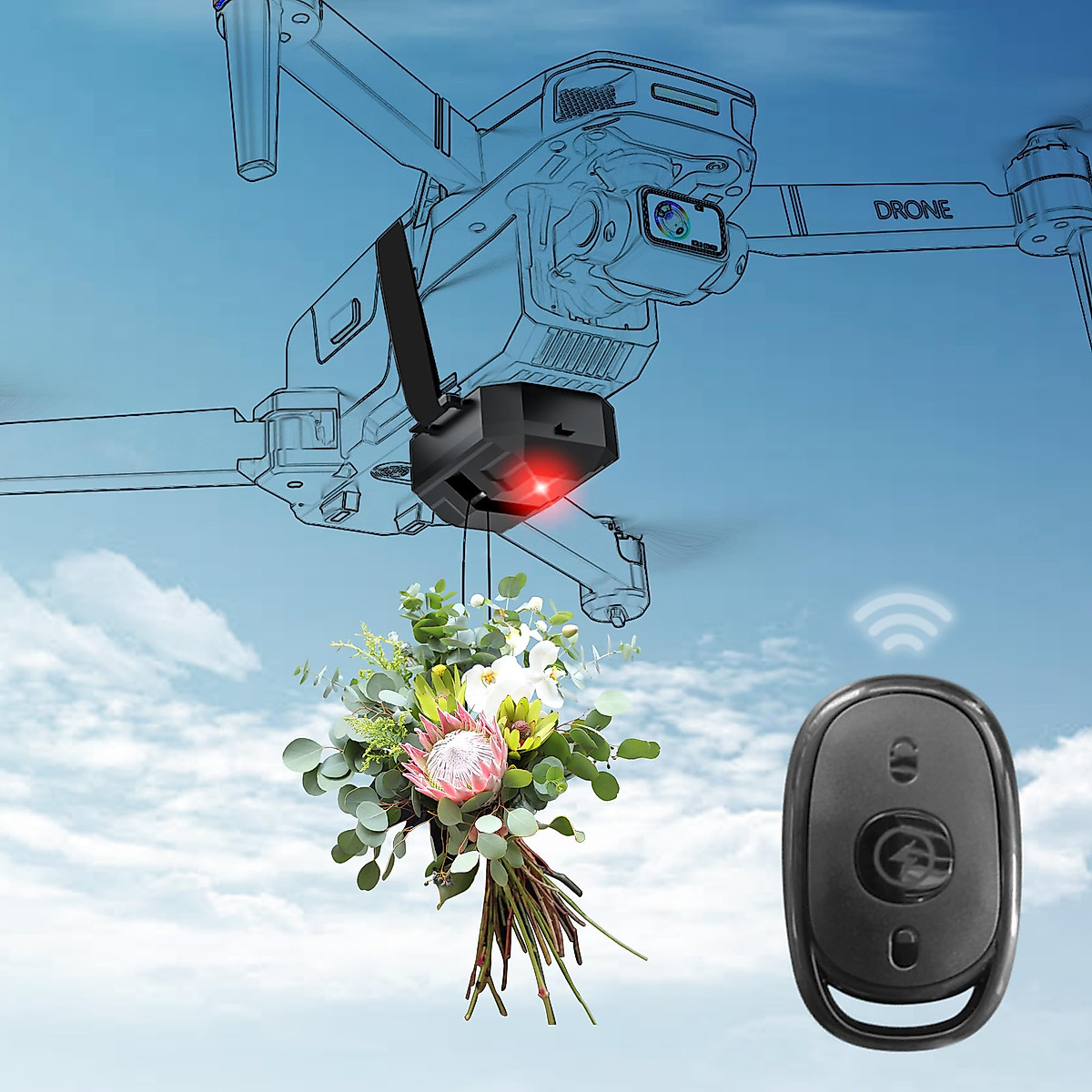 Drone Airdrop System for DJI Mini 4 Pro/Mini 3 Pro/Air 3/Mini 2 SE/Mavic 2/2S/Mavic 3 Pro Cine/Phantom 3 4/4 Pro Transport Release Delivery Payload Device for Wedding Scene Fishing Bait & Rescue