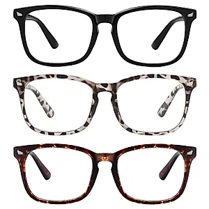 MEETSUN Blue Light Blocking Glasses, Anti Eye Strain Headache (Sleep Better),Computer Reading Glasses UV400 Transparent Lens (Black+Leopard+Tortoise, 53)