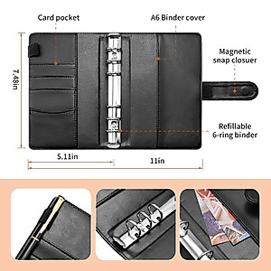 Money Organizer for Cash ,A6 Budget Binder With Zipper Envelopes for Budgeting PU Leather Notebook Binder with 12 PCS Expense Budget Sheets Complete Money Planner Organizer Set.