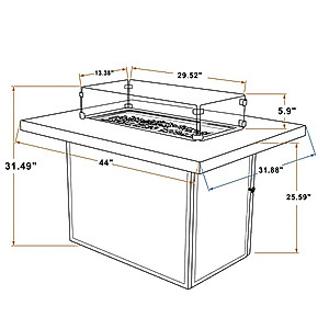 JHSDFOUIH Aluminum Alloy Fire Pit Table with Glass Wind Guard, 55000 BTU Auto-Ignition Propane Gas Firepit Table with Black Stove Stone, for Outdoor Garden Patio