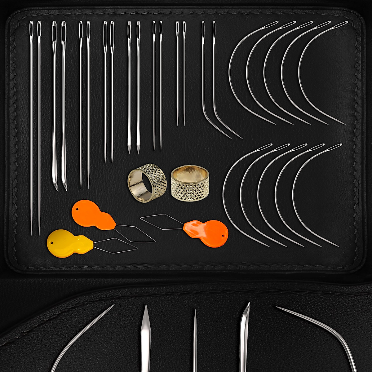 VONEEDL Heavy Duty Hand Sewing Needles Set - 26 Straight and Curved Hand Sewing Needles for Upholstery, Leather, Carpet, Canvas Repair and Sail Crafts