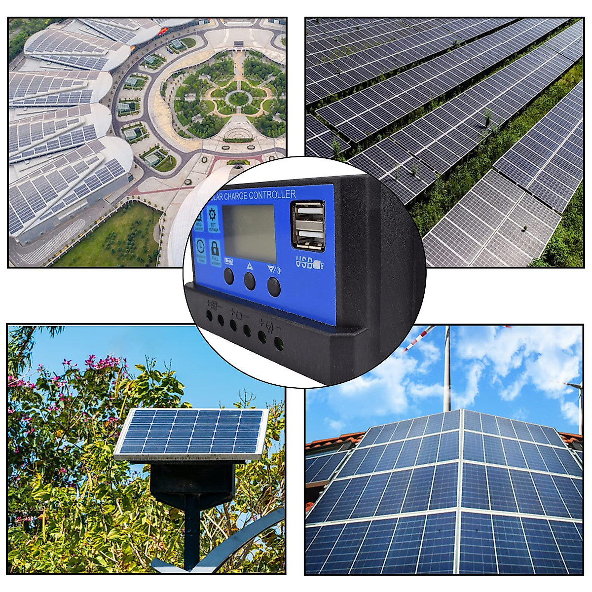 WERCHTAY 30A Solar Charge Controller 12V/ 24V Solar Panel Charge Controller Intelligent Regulator with 5V Dual USB Port Display Adjustable Parameter LCD Display and Timer Setting ON/Off Hours