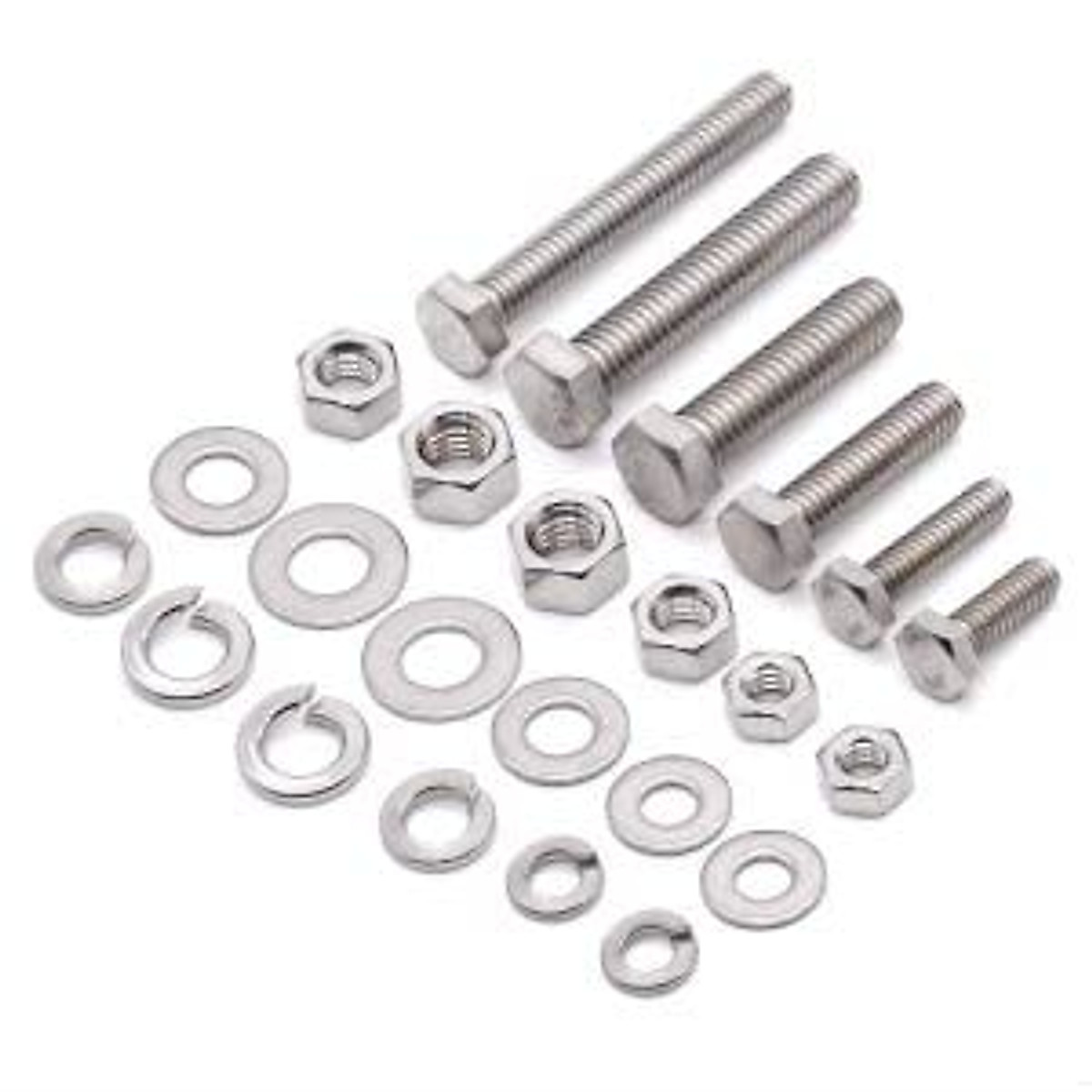 10 Sets Glvaner 5/16-18 x 2" Stainless Steel Hex Head Screws Bolts, Nuts, Flat & Lock Washers, 18-8 (304) Stainless Steel, Full Thread, Coarse Thread