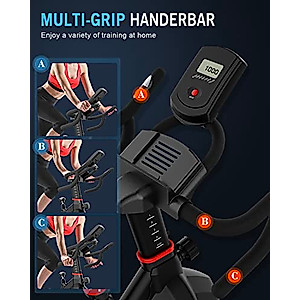 Exercise Bike Stationary, CHAOKE Indoor Cycling Bike with Heavy Flywheel, Comfortable Seat Cushion, Silent Belt Drive, LCD Monitor for Home Gym Cardio Workout Training