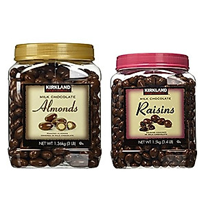 Kirkland Signature Chocolate Roasted Almonds & Chocolate Raisin Bundle - Includes Kirkland Signature Milk Chocolate Roasted Almonds (3.0 LB) & Milk Chocolate Raisin (3.4 LB)
