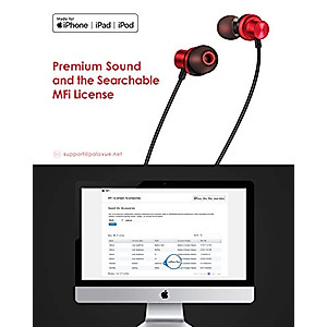 PALOVUE Lightning Headphones Magnetic in-Ear Earphones MFi Certified Earbuds with Mic Controller Compatible iPhone 14 13 12 11 Pro Max iPhone X XS Max XR iPhone 8 P iPhone 7 P EarflowPlus Metallic Red