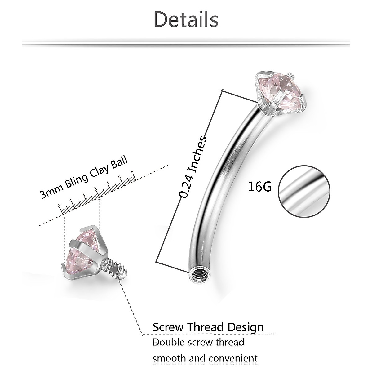 ORAZIO 8Pcs 16G Stainless Steel Eyebrow Ear Navel Belly Lip Ring Body Piercing Jewelry 6-12mm (8Pcs, 6mm)