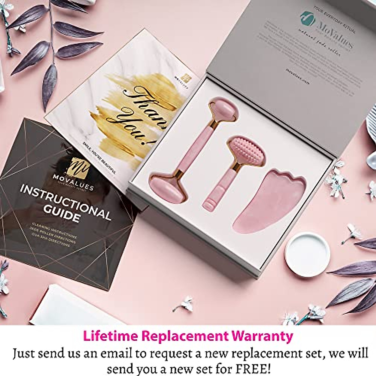 4-in-1 Jade Roller and Gua Sha Set. Rose Quartz Roller with Eye Massager, Jade Gua Sha, Ridged Roller Massager. Jade Roller For Face Real Jade 100% Jade Stone Roller. Facial Massager Ice Roller