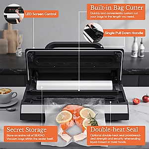 Seatao Commercial Vacuum Sealer Machine,90Kpa Multifunctional Food Saver Vacuum Sealer Machine with Dry/Moist Modes and LED Indicator Lights,Handle Locked Design,For Sous Vide and Air Tight Food Storage,Silver